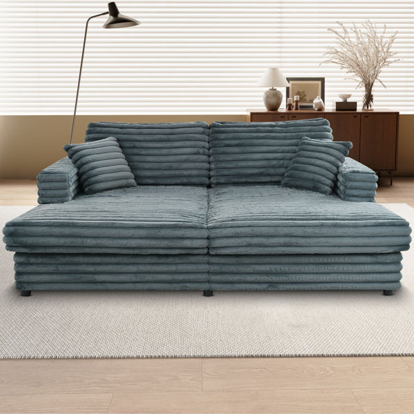 Latitude Run 86"W Corduroy Upholstered Cloud Sleeper Sofa Bed Glauser Deep Seat Oversized Chaise ...